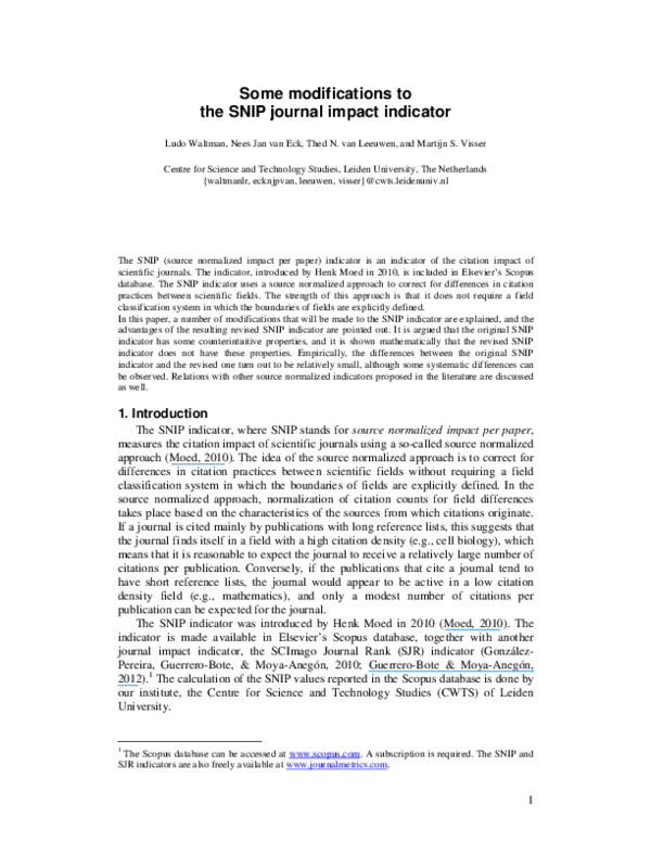 (PDF) Some modifications to the SNIP journal impact indicator