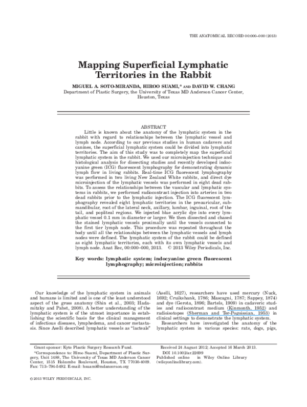 (PDF) Mapping Superficial Lymphatic Territories in the Rabbit