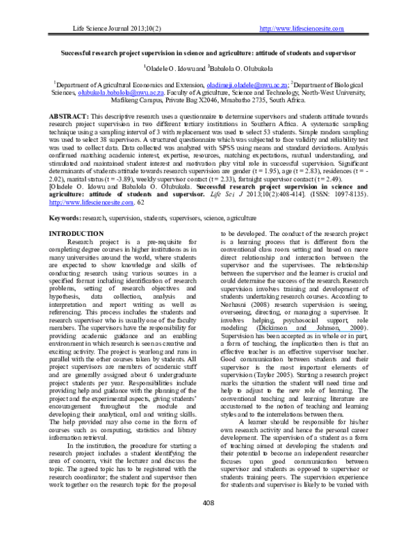 (PDF) Successful research project supervision in science and ...
