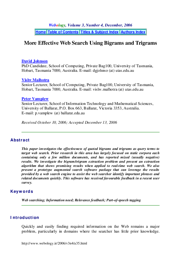 (PDF) More effective web search using bigrams and trigrams