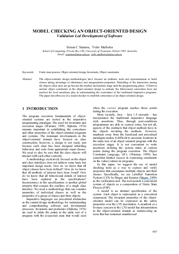 Pdf Model Checking An Object Oriented Design Validation Led 4769