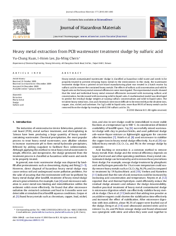 (PDF) Heavy metal extraction from PCB wastewater treatment sludge by ...