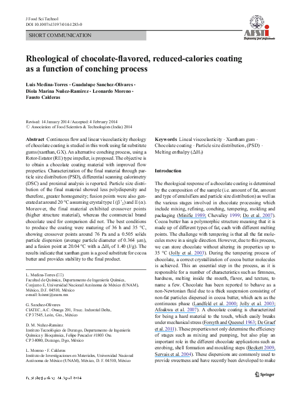 (PDF) Rheological of chocolate-flavored, reduced-calories coating as a ...