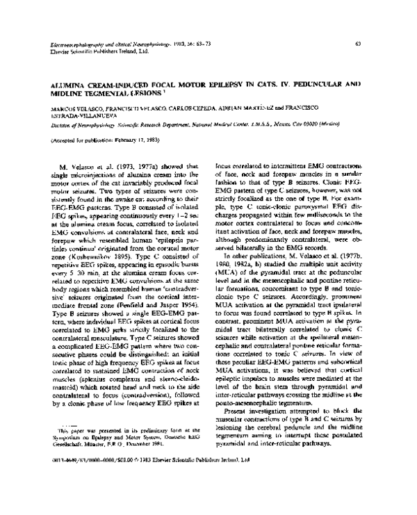 (PDF) Alumina cream induced focal motor epilepsy in cats. VI. Excision ...