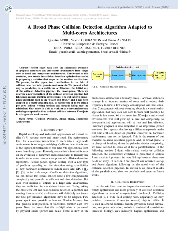 Pdf A Broad Phase Collision Detection Algorithm Adapted To Multi Cores Architectures