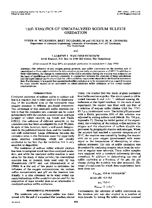 (PDF) The kinetics of uncatalyzed sodium sulfite oxidation
