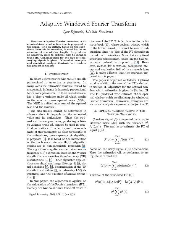 (PDF) Adaptive windowed Fourier transform