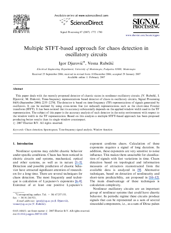 Pdf Multiple Stft Based Approach For Chaos Detection In Oscillatory
