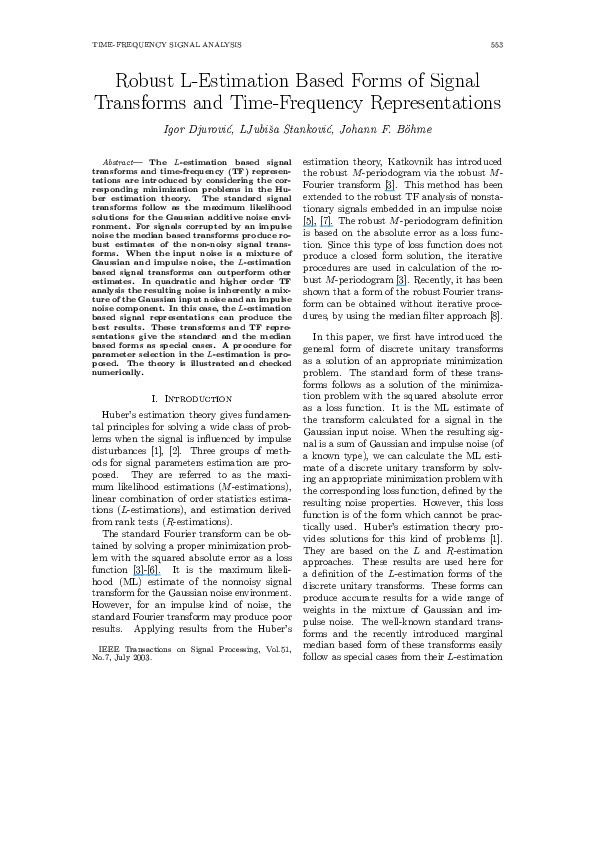 Pdf Robust L Estimation Based Forms Of Signal Transforms And Time