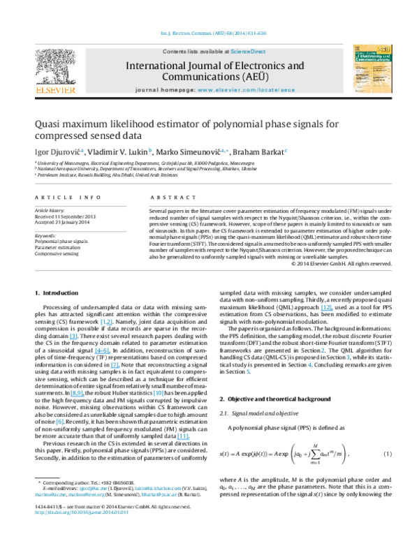 (PDF) Quasi-maximum-likelihood estimator of polynomial phase signals