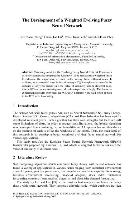 (PDF) The Development of a Weighted Evolving Fuzzy Neural Network