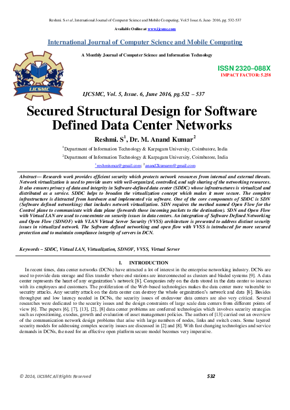 (PDF) Secured Structural Design for Software Defined Data Center Networks