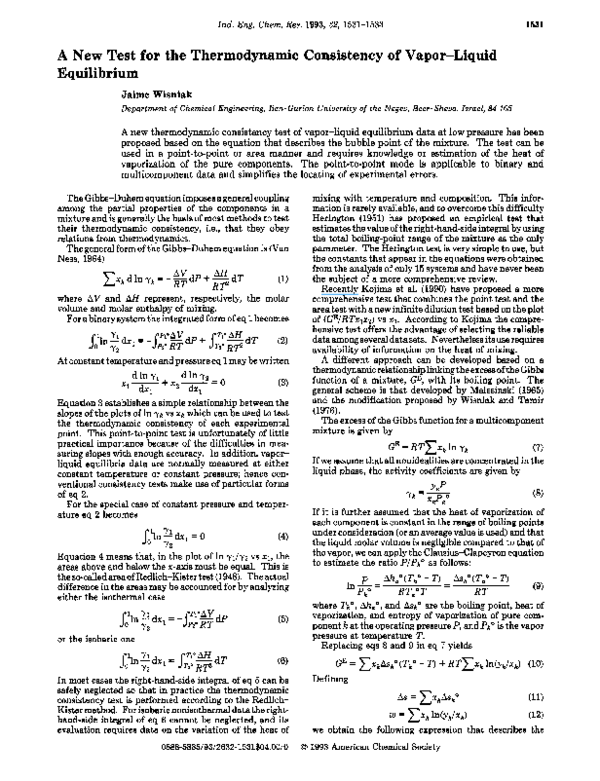 (PDF) A new test for the thermodynamic consistency of vapor-liquid ...