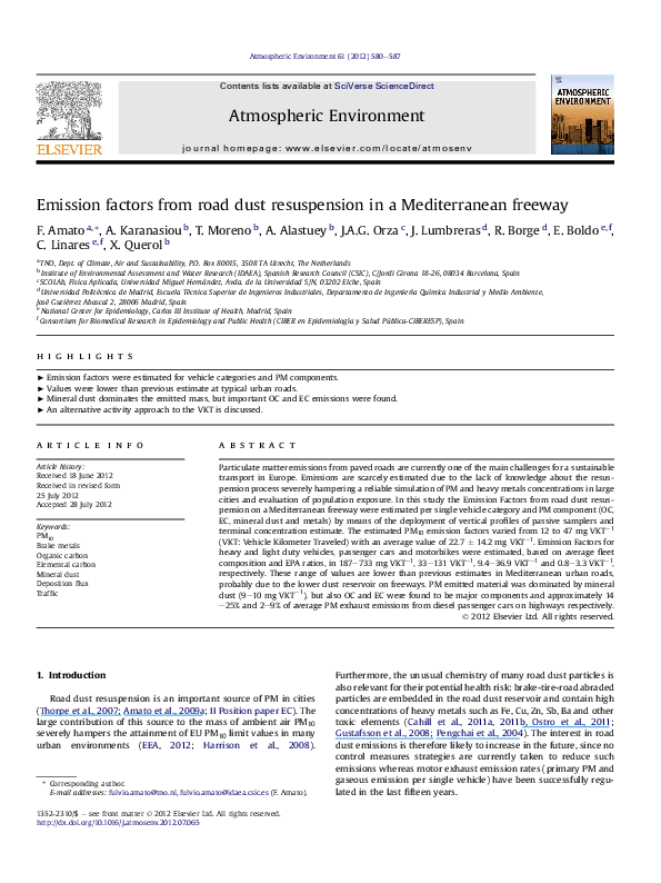 (PDF) Emission factors from road dust resuspension in a Mediterranean freeway