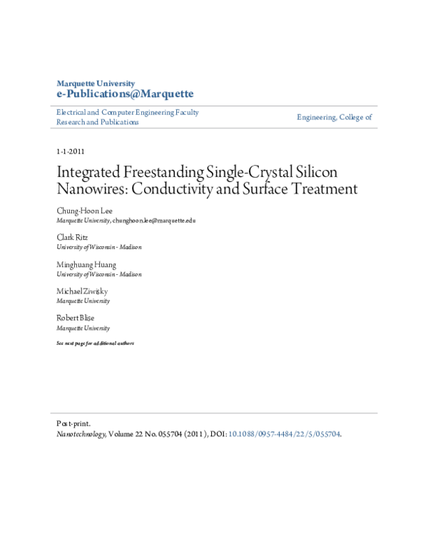 (PDF) Integrated freestanding single-crystal silicon nanowires ...