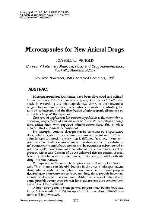 (PDF) Microcapsules for new animal drugs