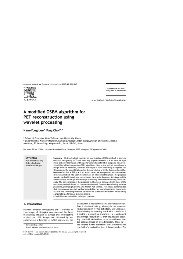 (PDF) A modified OSEM algorithm for PET reconstruction using wavelet processing