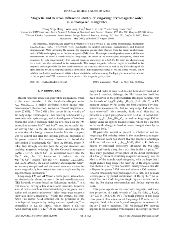 (PDF) Magnetic and neutron diffraction studies of long-range ferromagnetic order in monolayered ...