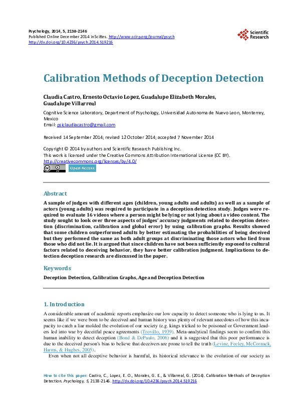 (PDF) Calibration Methods of Deception Detection