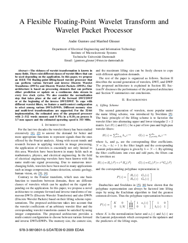 Pdf A Flexible Floating Point Wavelet Transform And Wavelet Packet Processor