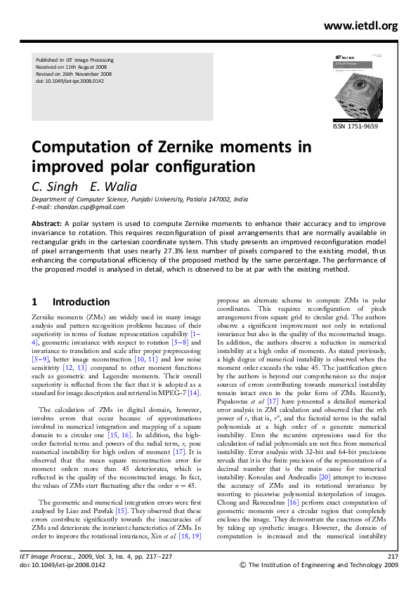 (PDF) Computation of Zernike moments in improved polar configuration
