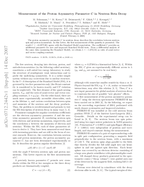 (PDF) Measurement of the Proton Asymmetry Parameter in Neutron Beta Decay