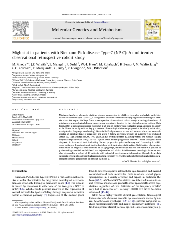 (PDF) Miglustat in patients with Niemann-Pick disease Type C (NPC): A multicenter observational ...