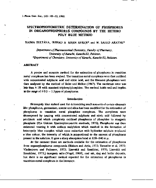 (PDF) Spectrophotometric determination of phosphorus as phosphate in organic compounds and ...