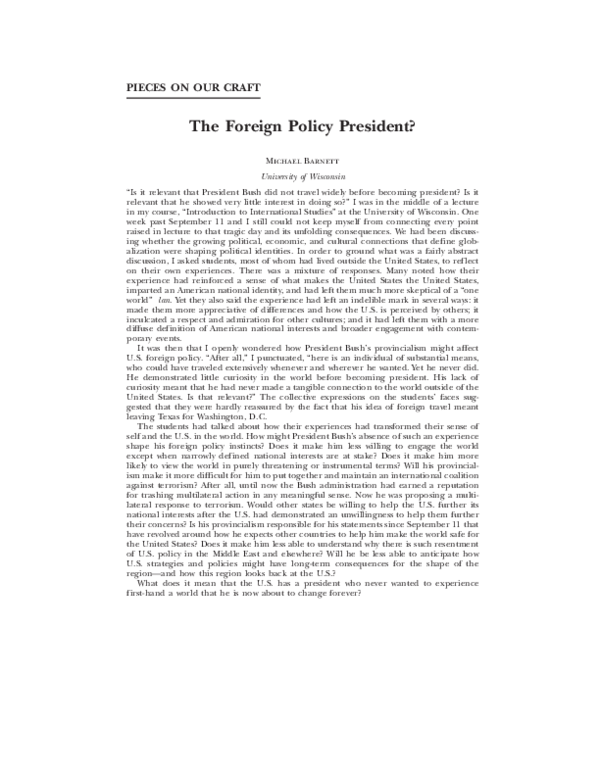 (PDF) The Foreign Policy President?