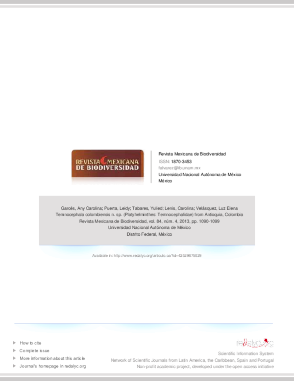 (PDF) Temnocephala colombiensis n. sp. (Platyhelminthes ...
