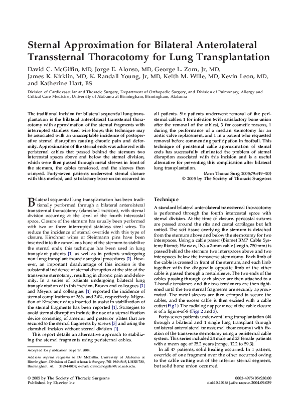 (PDF) Sternal approximation for bilateral anterolateral transsternal ...