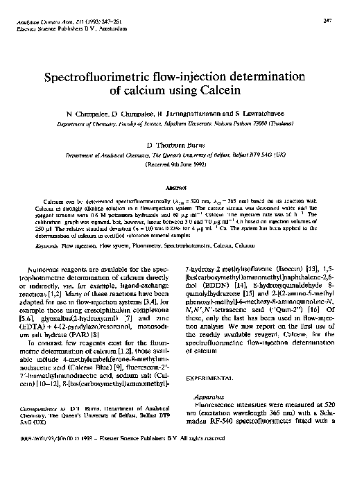 Pdf Spectrofluorimetric Flow Injection Determination Of Calcium Using Calcein