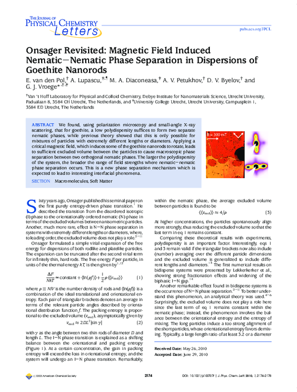 (PDF) Onsager Revisited: Magnetic Field Induced Nematic−Nematic Phase Separation in Dispersions ...
