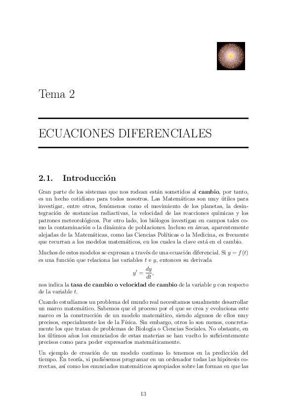 (PDF) Tema 2 ECUACIONES DIFERENCIALES 2.1. Introducción