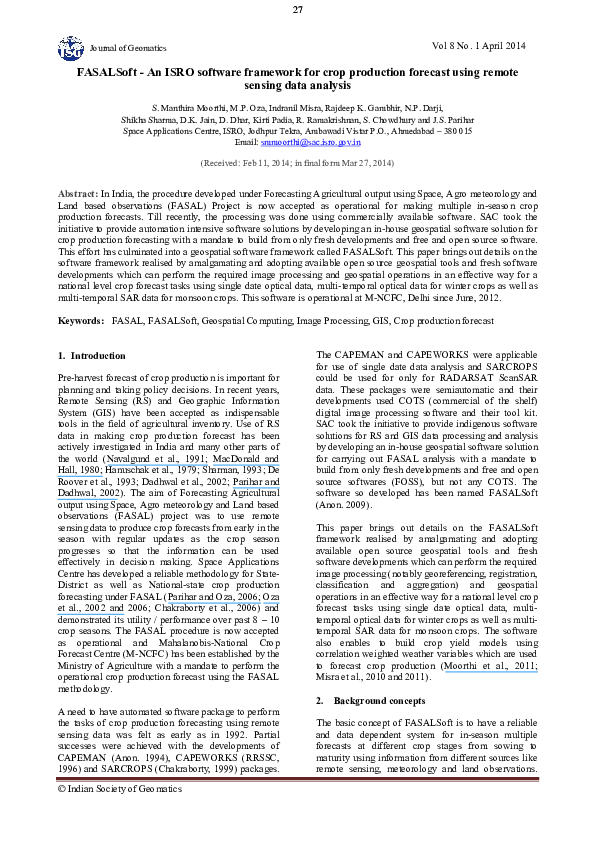 (PDF) FASALSoft - An ISRO software framework for crop production ...