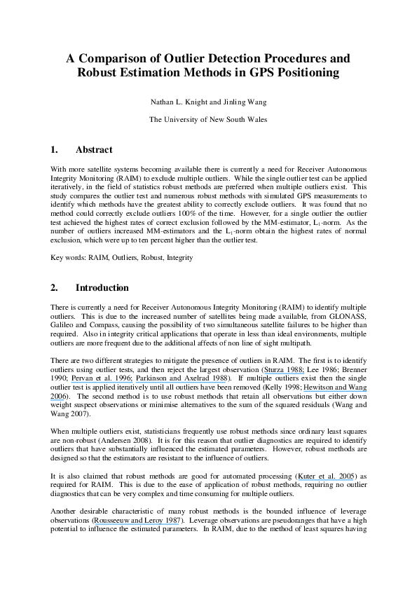 Pdf A Comparison Of Outlier Detection Procedures And Robust Estimation Methods In Gps Positioning