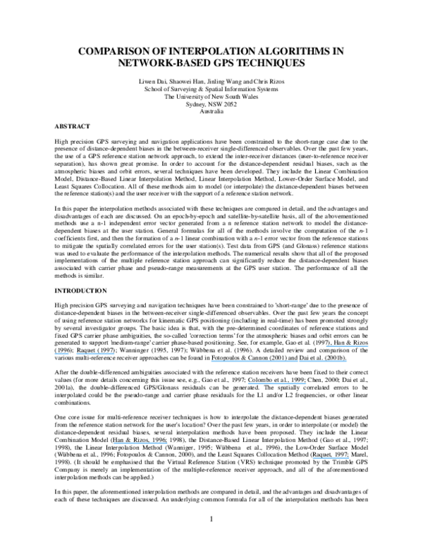 Pdf Comparison Of Interpolation Algorithms In Network Based Gps