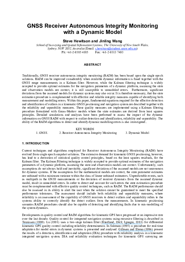 (PDF) GNSS receiver autonomous integrity monitoring (RAIM) performance ...