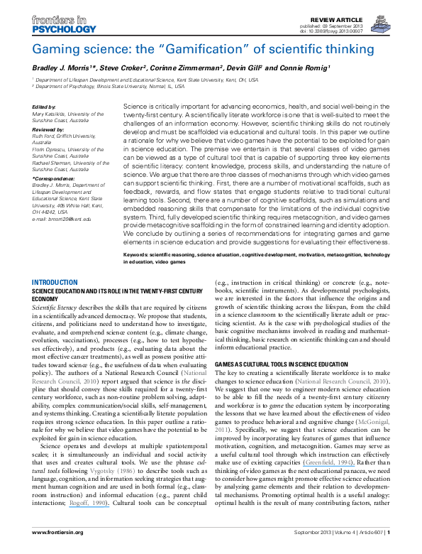 Pdf Gaming Science The Gamification Of Scientific Thinking