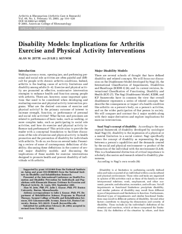 (PDF) Disability models: Implications for arthritis exercise and ...