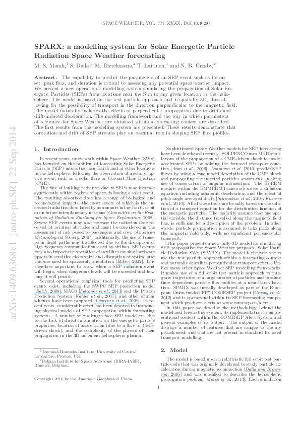 (PDF) SPARX: a modelling system for Solar Energetic Particle Radiation ...