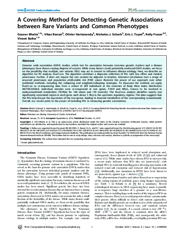 Pdf A Covering Method For Detecting Genetic Associations Between Rare