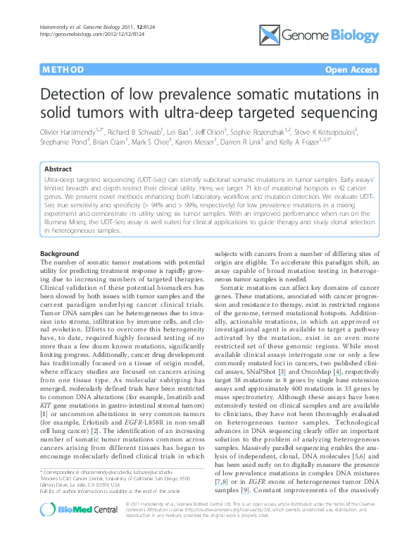 (PDF) Detection of low prevalence somatic mutations in solid tumors ...