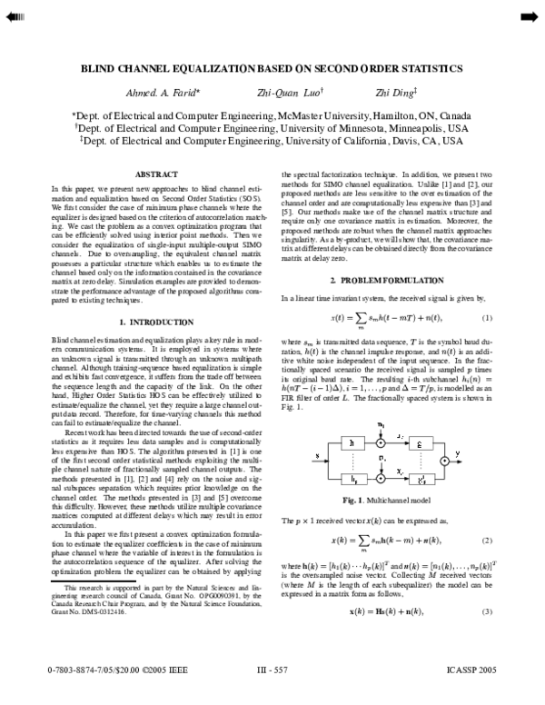 (PDF) Blind IR Channel Equalization Based on Second-Order Statistics