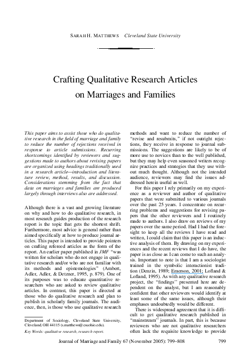 (PDF) Crafting Qualitative Research Articles on Marriages and Families