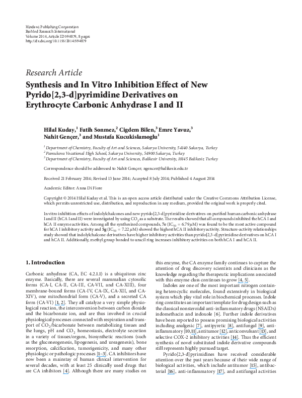 (PDF) Synthesis and In Vitro Inhibition Effect of New Pyrido[2,3-d]pyrimidine Derivatives on ...