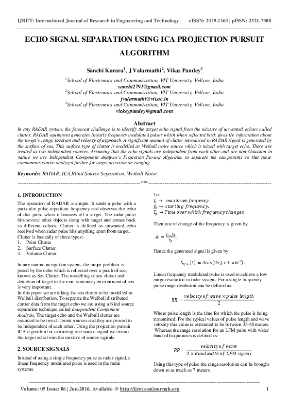 (PDF) ECHO SIGNAL SEPARATION USING ICA PROJECTION PURSUIT ALGORITHM