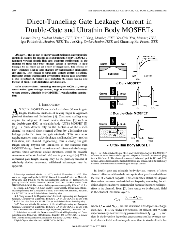 (PDF) Direct-tunneling gate leakage current in double-gate and ultrathin body MOSFETs