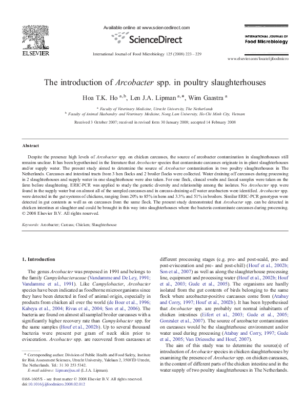 (PDF) The introduction of Arcobacter spp. in poultry slaughterhouses