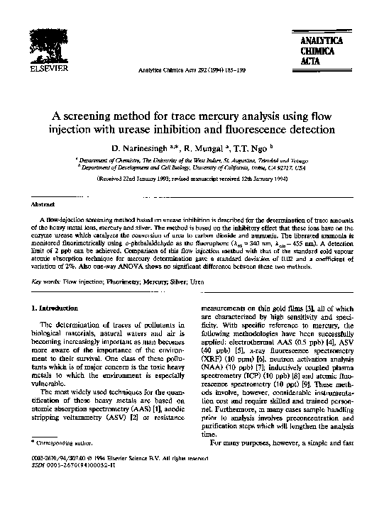 Pdf A Screening Method For Trace Mercury Analysis Using Flow